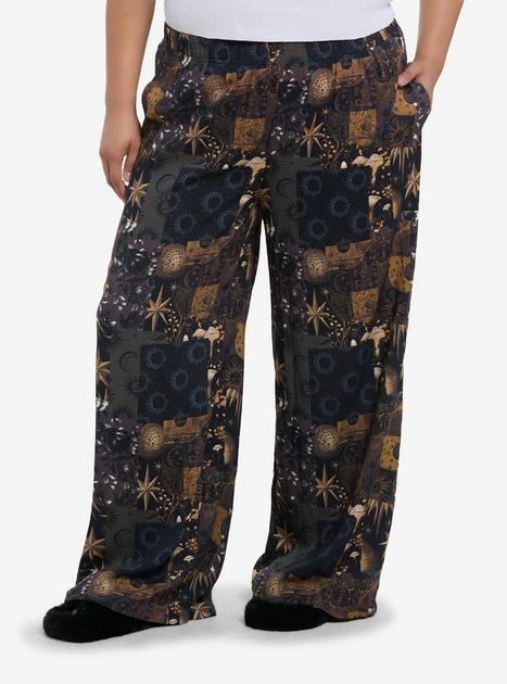 Cosmic Aura Celestial Patchwork Print Wide Leg Lounge Pants Plus Size ...
