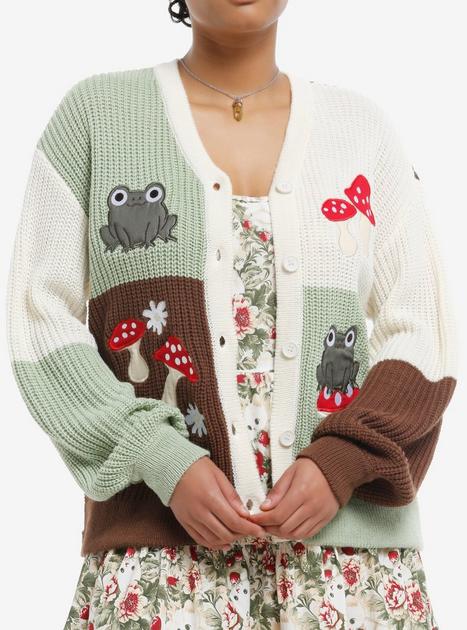 Thorn & Fable Frogs & Mushrooms Color-Block Girls Cardigan | Hot Topic