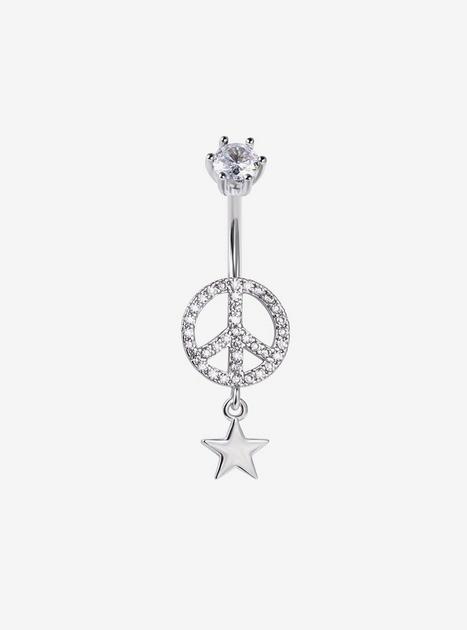 Steel Peace Sign Star Navel Barbell | Hot Topic