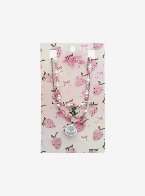 Sweet Society Strawberry Teacup Necklace Set | Hot Topic