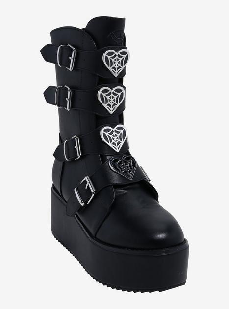 Strange Cvlt Black Web Heart Dominion Platform Boots | Hot Topic