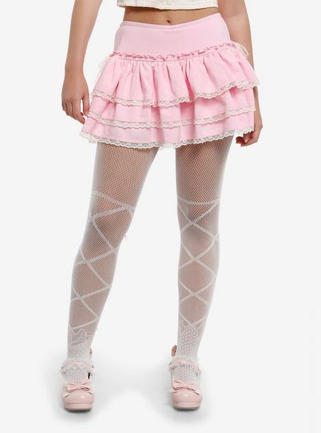 Sweet Society Pastel Pink Cream Lace Trim Tiered Skort | Hot Topic