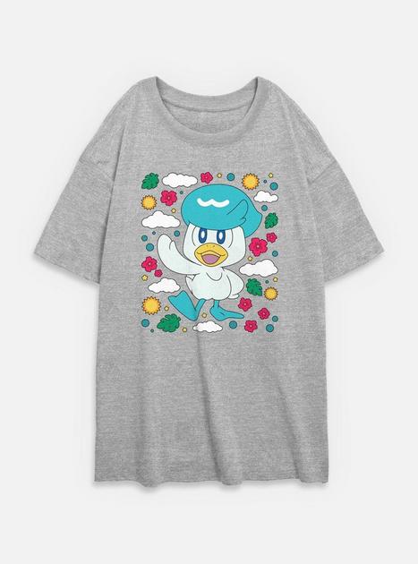 Pokemon Quaxly Floral Womens Oversized T-Shirt - GREY | BoxLunch