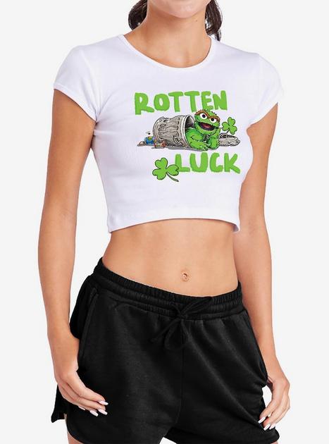 Sesame Street Oscar Rotten Luck Cap Sleeve Baby Rib Women's Crop Top ...