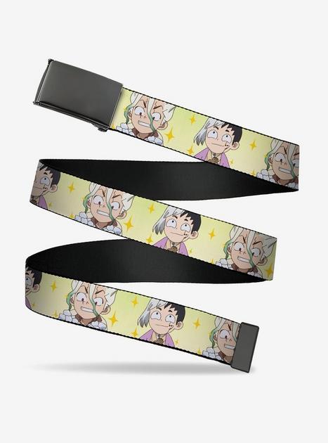 Dr. Stone Chibi Senku & Gen Faces Stars Yellows Flip Web Belt | Hot Topic