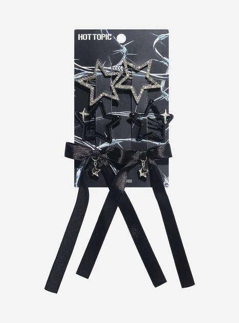 Rhinestone Black Star Ribbon Hair Clip Set | Hot Topic