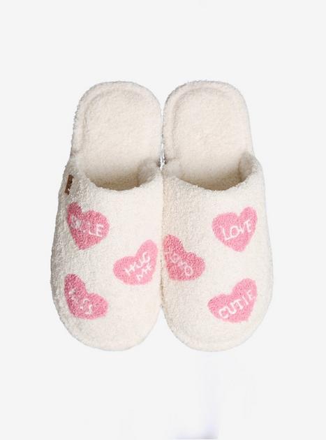Candy Heart Embroidered Soft Fuzzy Slippers | Hot Topic