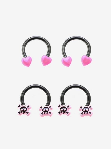 Steel Black & Pink Heart & Skull Curved Barbell 4 Pack | Hot Topic