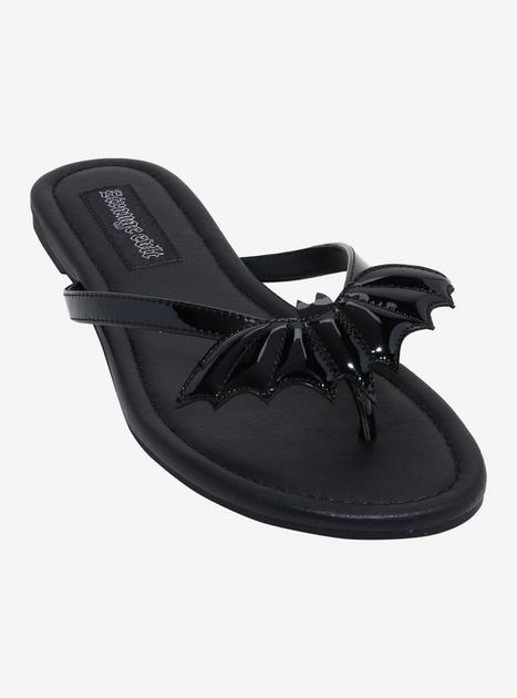 Strange Cvlt Betty Bat Shiny Black Sandals | Hot Topic