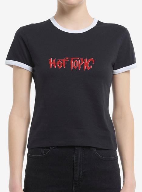 Retro Hot Topic Logo Girls Ringer Crop T-Shirt - BLACK | Hot Topic