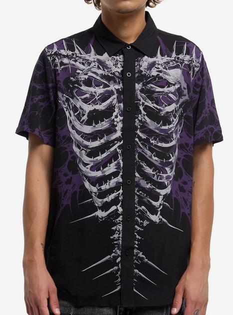 Jagged Bones Woven Button-Up | Hot Topic