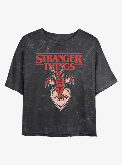 Stranger Things Hellfire Club Devil Girls Mineral Wash Crop T-Shirt ...