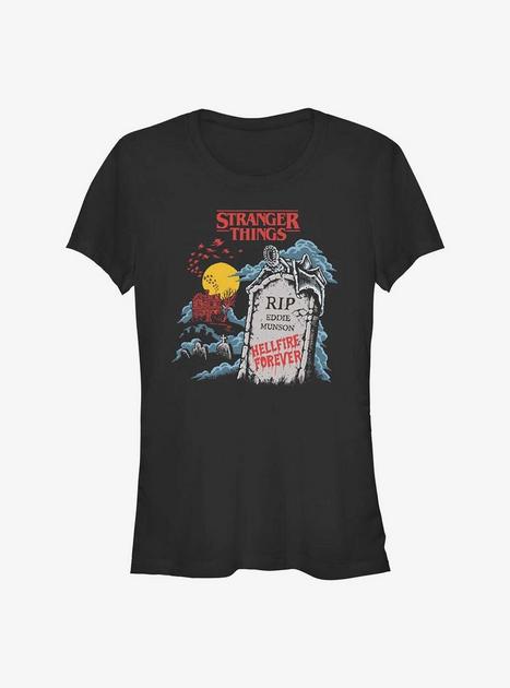 Stranger Things RIP Eddie Munson Hellfire Forever Girls T-Shirt - BLACK ...