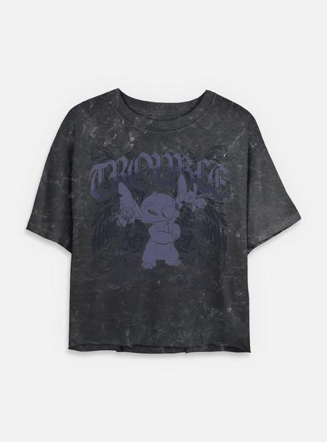 Disney Lilo & Stitch Total Trouble Womens Mineral wash Crop T-Shirt ...