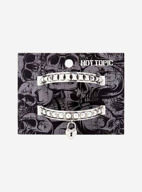 Heart Lock Stud Rhinestone Bangle Bracelet Set | Hot Topic