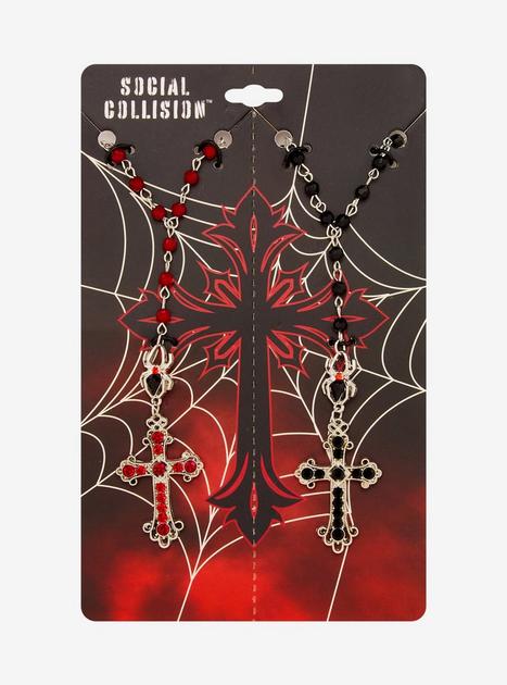Social Collision Bling Spider Cross Rosary Best Friend Necklace Set ...