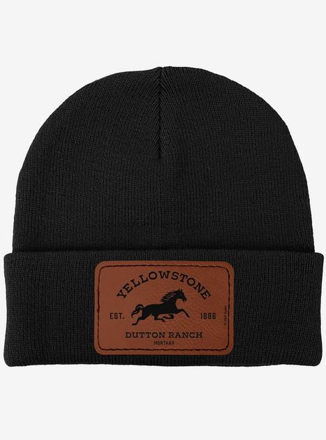 Yellowstone Dutton Ranch Horse Rectangle Leather Patch Knit Beanie ...