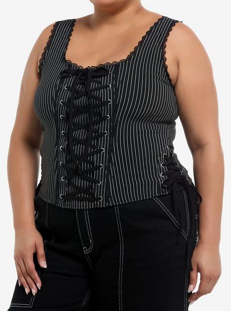Black & White Pinstripe Lace-Up Corset Plus Size | Hot Topic