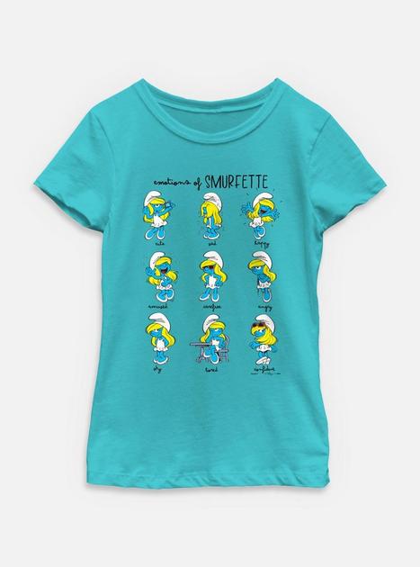 The Smurfs Emotions Of Smurfette Youth Girls T-Shirt - BLUE | BoxLunch