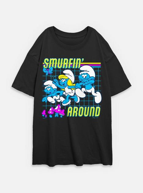 The Smurfs Smurfin Around Womens Oversized T-Shirt - BLACK | BoxLunch