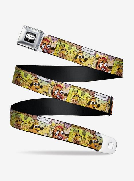 This Is Fine Question Hound Cafe Fire Comic Strip Seatbelt Buckle Belt ...