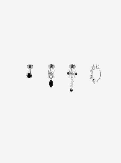 Steel Barbed Wire Black Gem Labret Stud & Hoop 4 Pack | Hot Topic