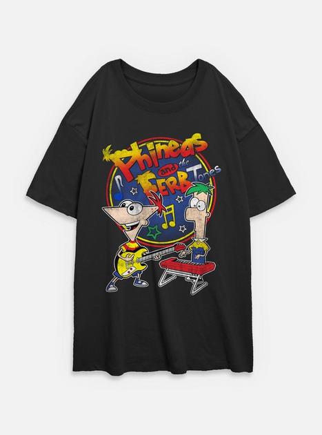 Disney Phineas and Ferb Tones Womens Oversized T-Shirt - BLACK | BoxLunch
