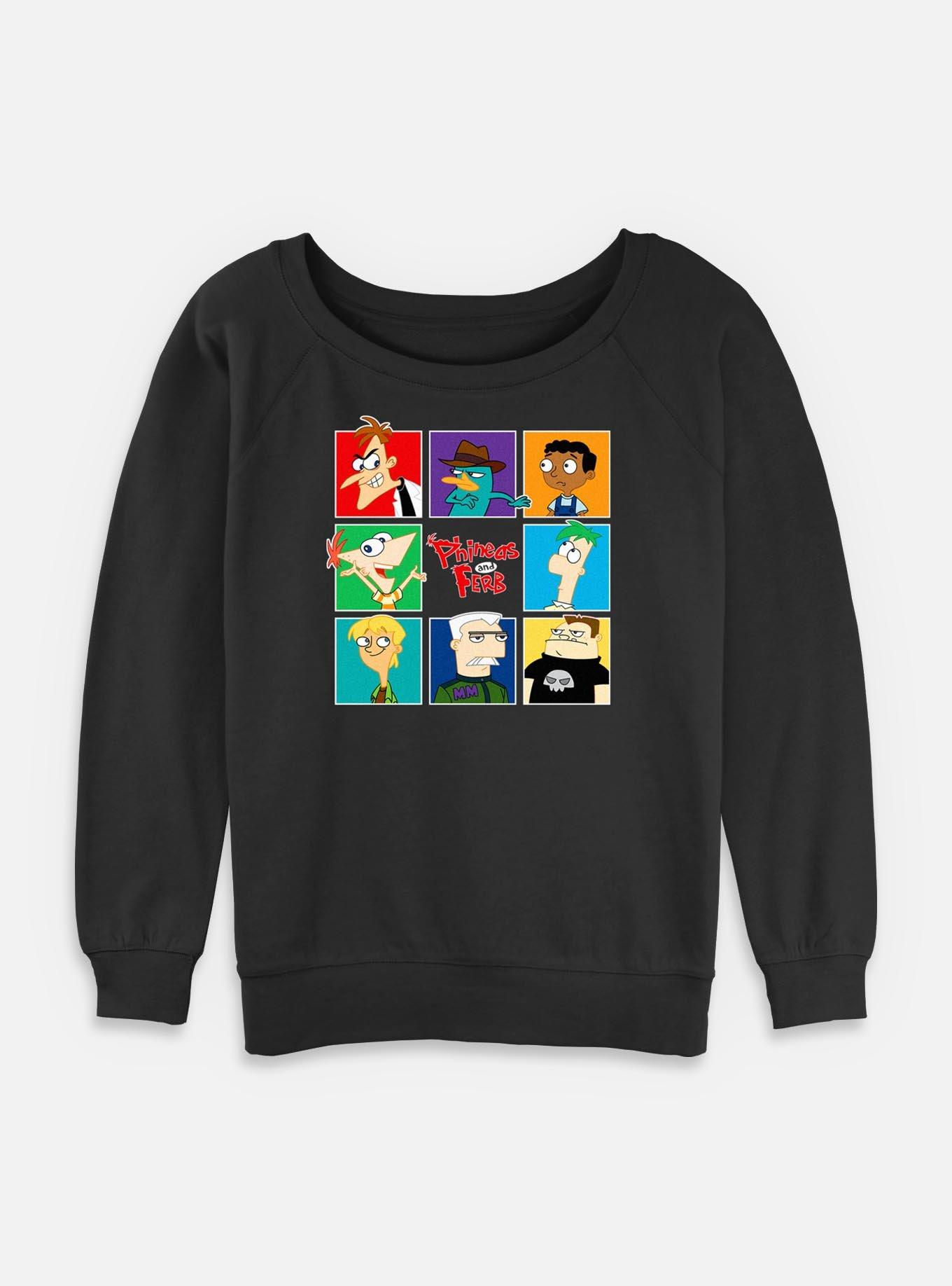 Disney Phineas and Ferb Character Grid Womens Slouchy Sweatshirt ...
