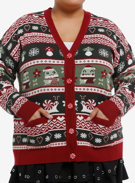 Thorn & Fable Peppermint Snail & Frog Girls Cardigan Plus Size | Hot Topic