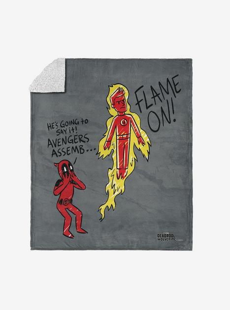 Marvel Deadpool 3 Flame On Silk Touch Sherpa Throw Blanket | Hot Topic