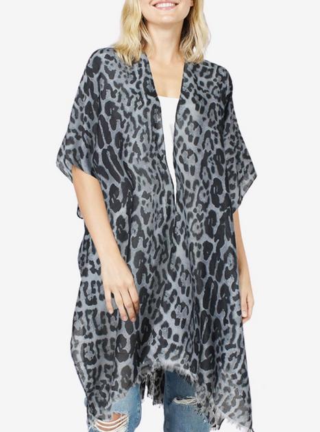 Gray Leopard Print Swim Cover-Up Kimono | Hot Topic
