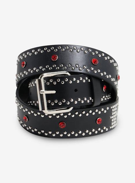 Silver Stud Red Rhinestone Belt | Hot Topic