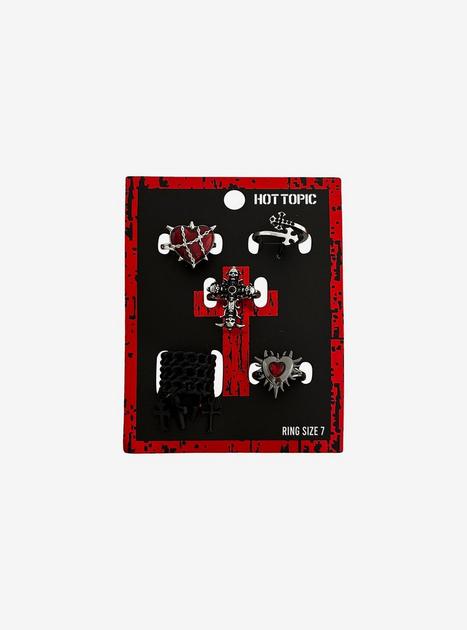 Spiked Heart & Cross Ring Set | Hot Topic
