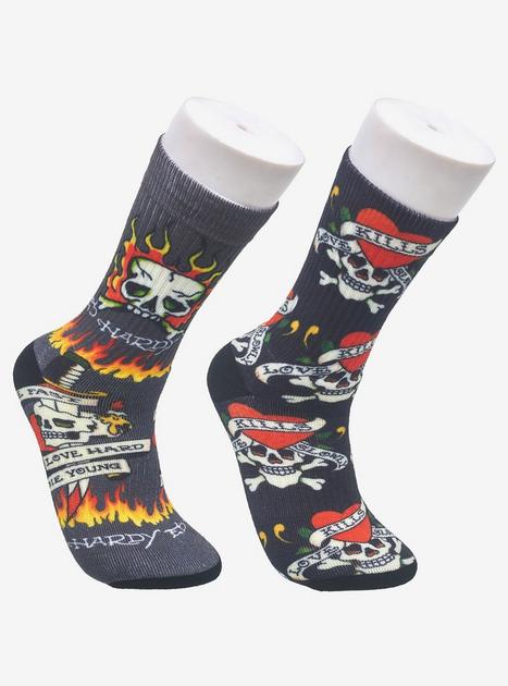 Ed Hardy Skull 360 Printed Crew 2-Pack Men's Socks | Hot Topic