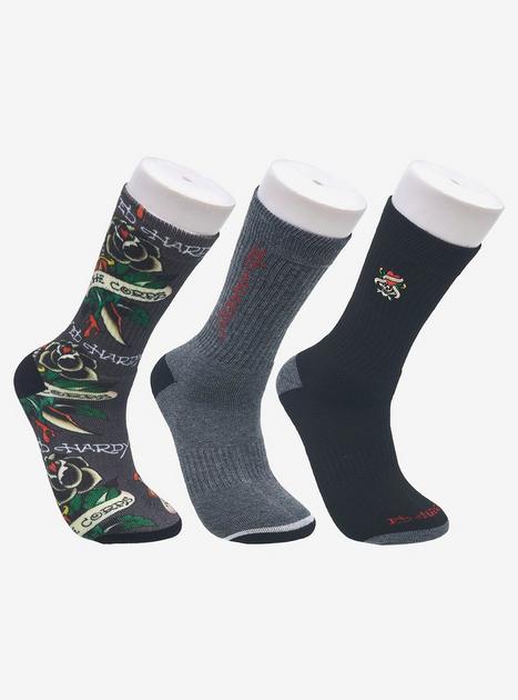Ed Hardy Rose Skull 360 Printed Solid & Embroidered 3-Pack Men's Socks ...