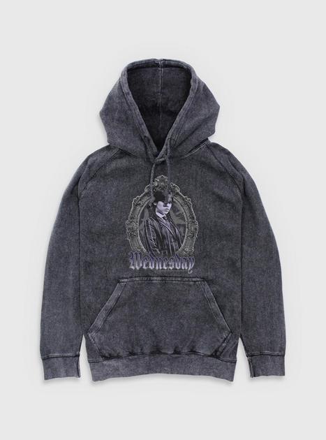 Wednesday In A Frame Mineral Wash Hoodie Hot Topic Exclusive - BLACK ...