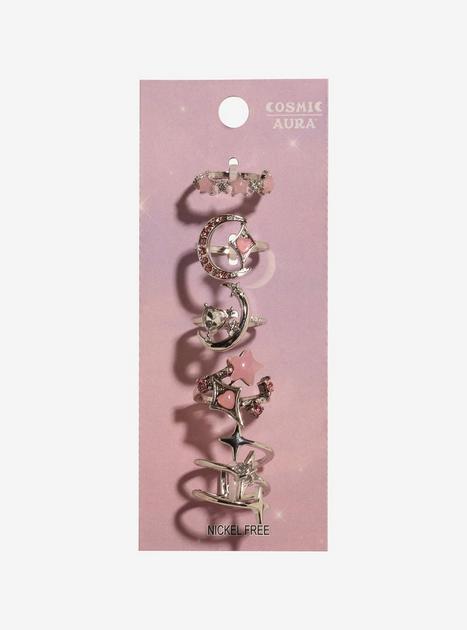 Cosmic Aura Pink Celestial Gem Ring Set | Hot Topic