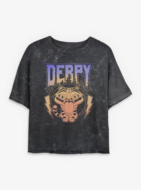 KPop Demon Hunters Derpy Rock Girls Mineral Wash Crop T-Shirt - BLACK ...