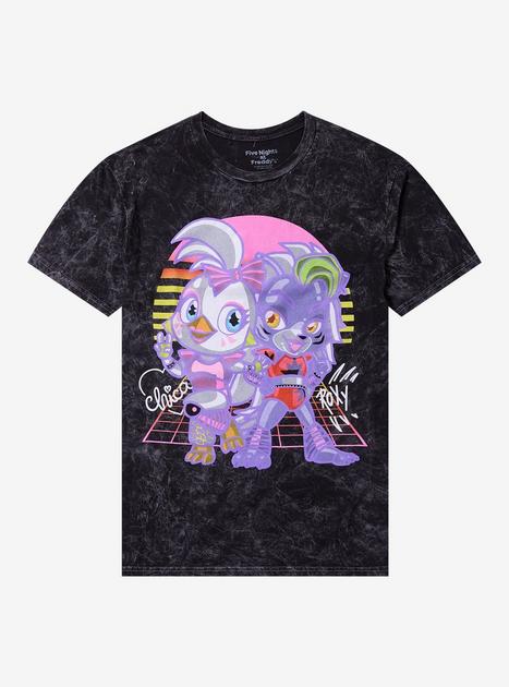 Five Nights At Freddy's Chibi Glamrock Chica & Roxy Dark Wash T-Shirt ...