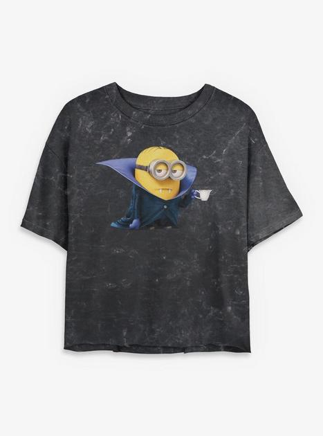 Minions Vampire Minion Girls Mineral Wash Crop T-Shirt - BLACK | Hot Topic