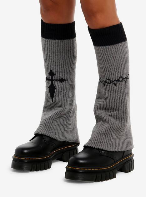 Black & Grey Cross Flare Leg Warmers | Hot Topic