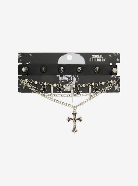 Social Collision Star Cross Spike Necklace Set | Hot Topic