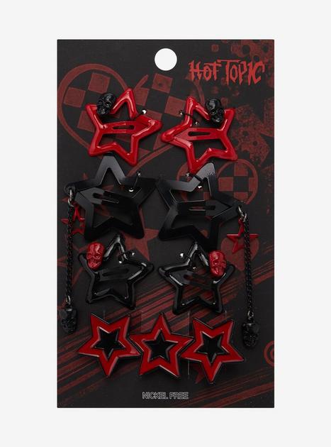 Black & Red Star Skull Hair Clip Set | Hot Topic
