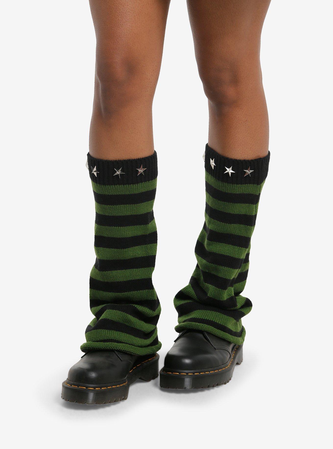 Black & Green Star Stud Flare Leg Warmers | Hot Topic