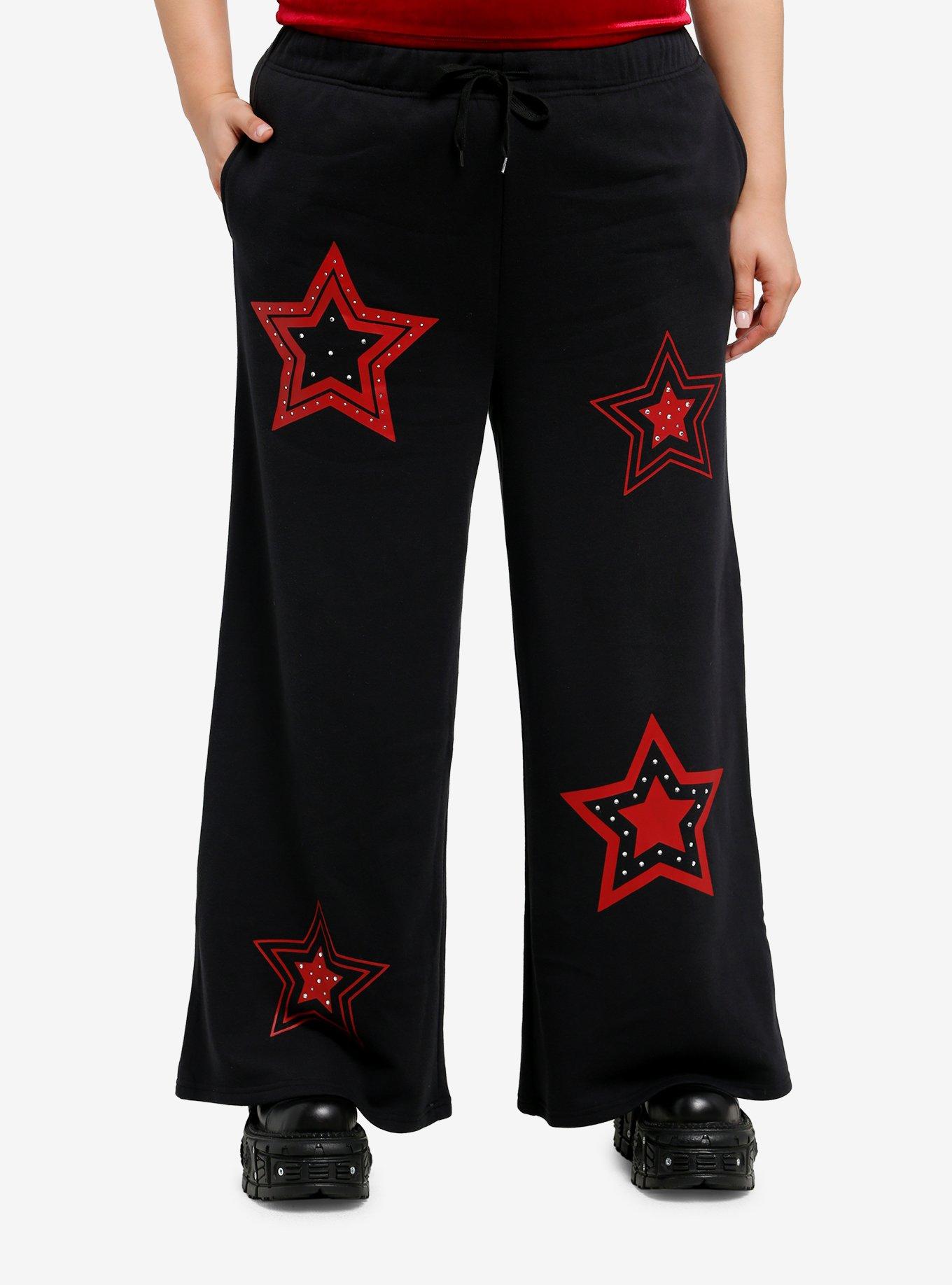 Black & Red Rhinestone Star Wide Leg Lounge Pants Plus Size | Hot Topic