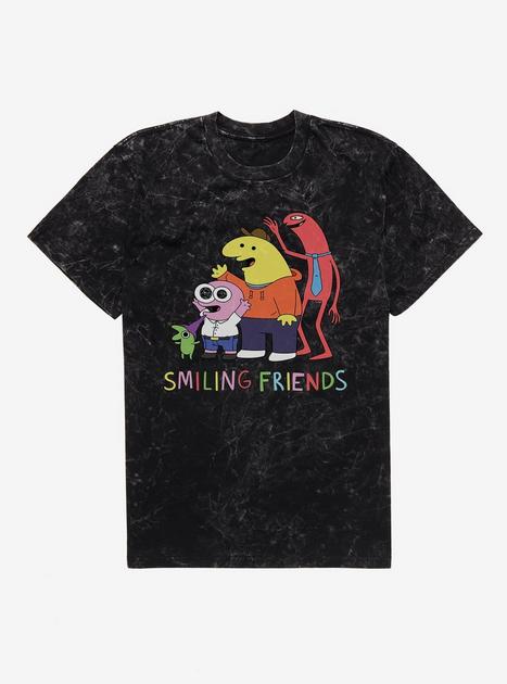 Smiling Friends Waving Mineral Wash T-Shirt - BLACK | Hot Topic