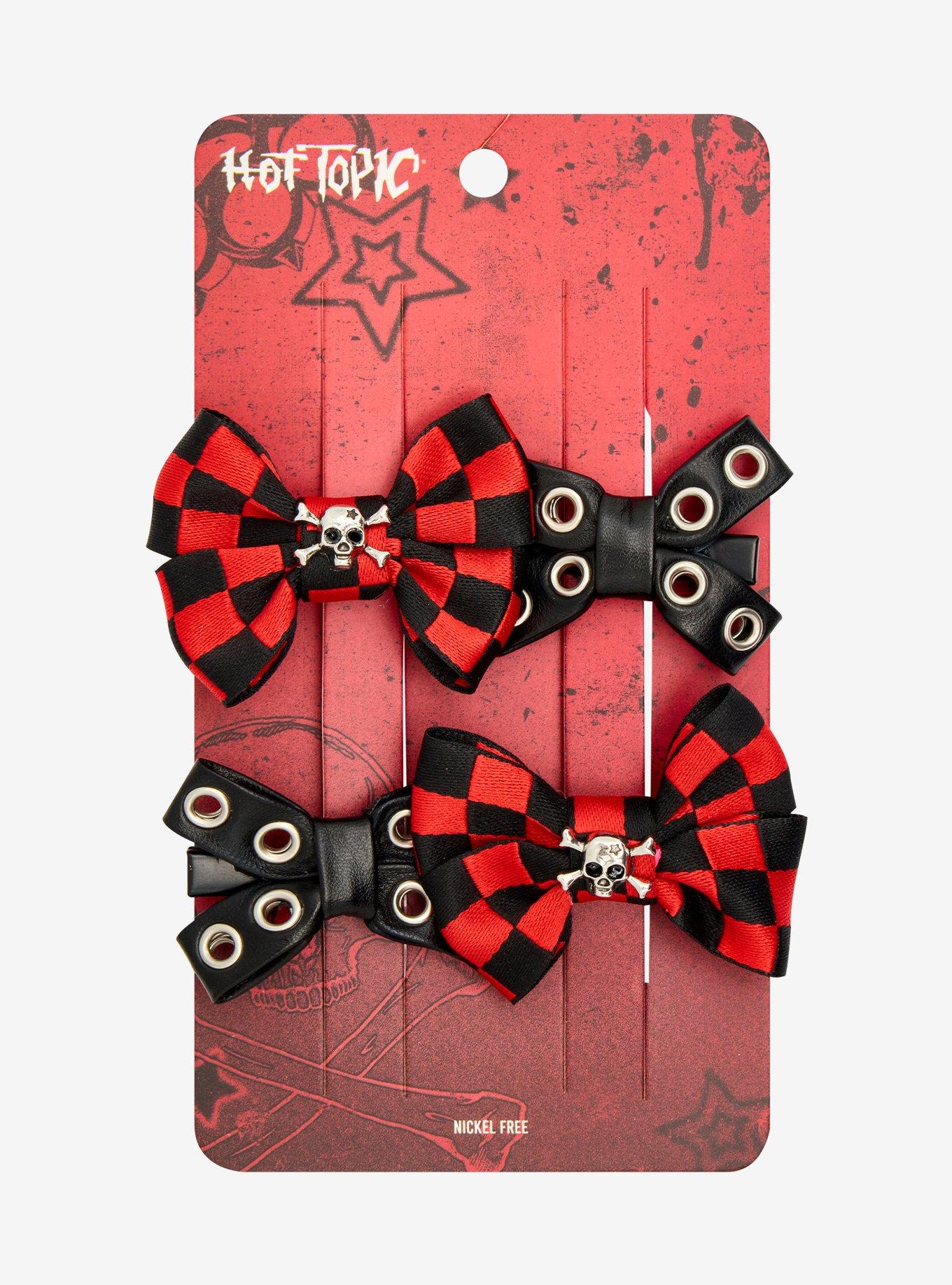 Black & Red Checker Grommet Hair Bow Set | Hot Topic