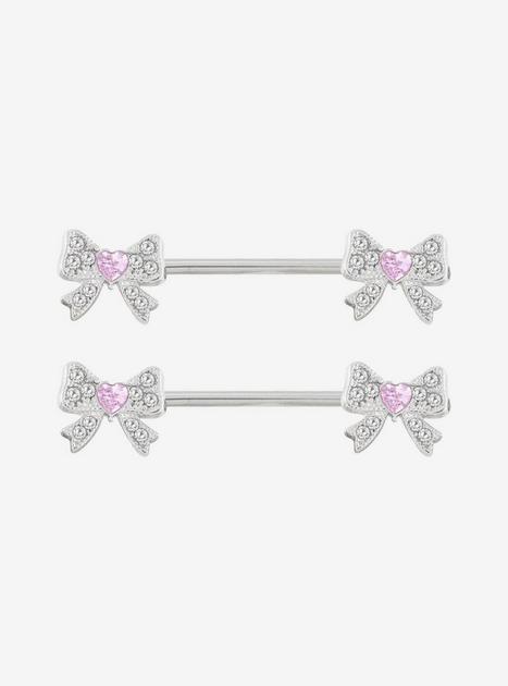 Steel Silver Heart Bow Nipple Barbell 2 Pack | Hot Topic