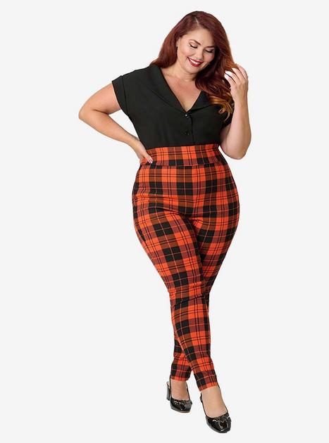 Unique Vintage Plus Size Orange Plaid Rizzo Cigarette Pants | Hot Topic