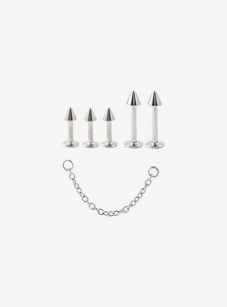 Steel Cartilage Spike Stud & Chain 6 Pack | Hot Topic